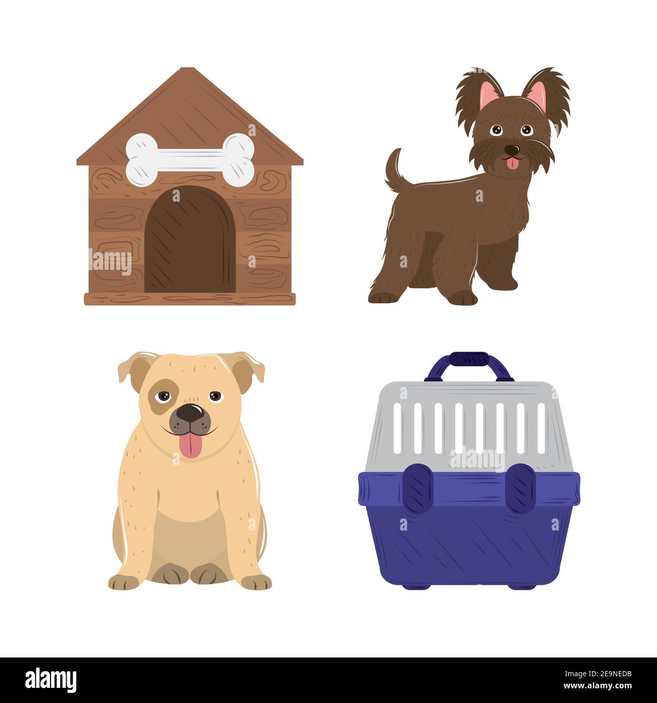 pet dogs cage and wooden house icons set vector illustration Stock ...