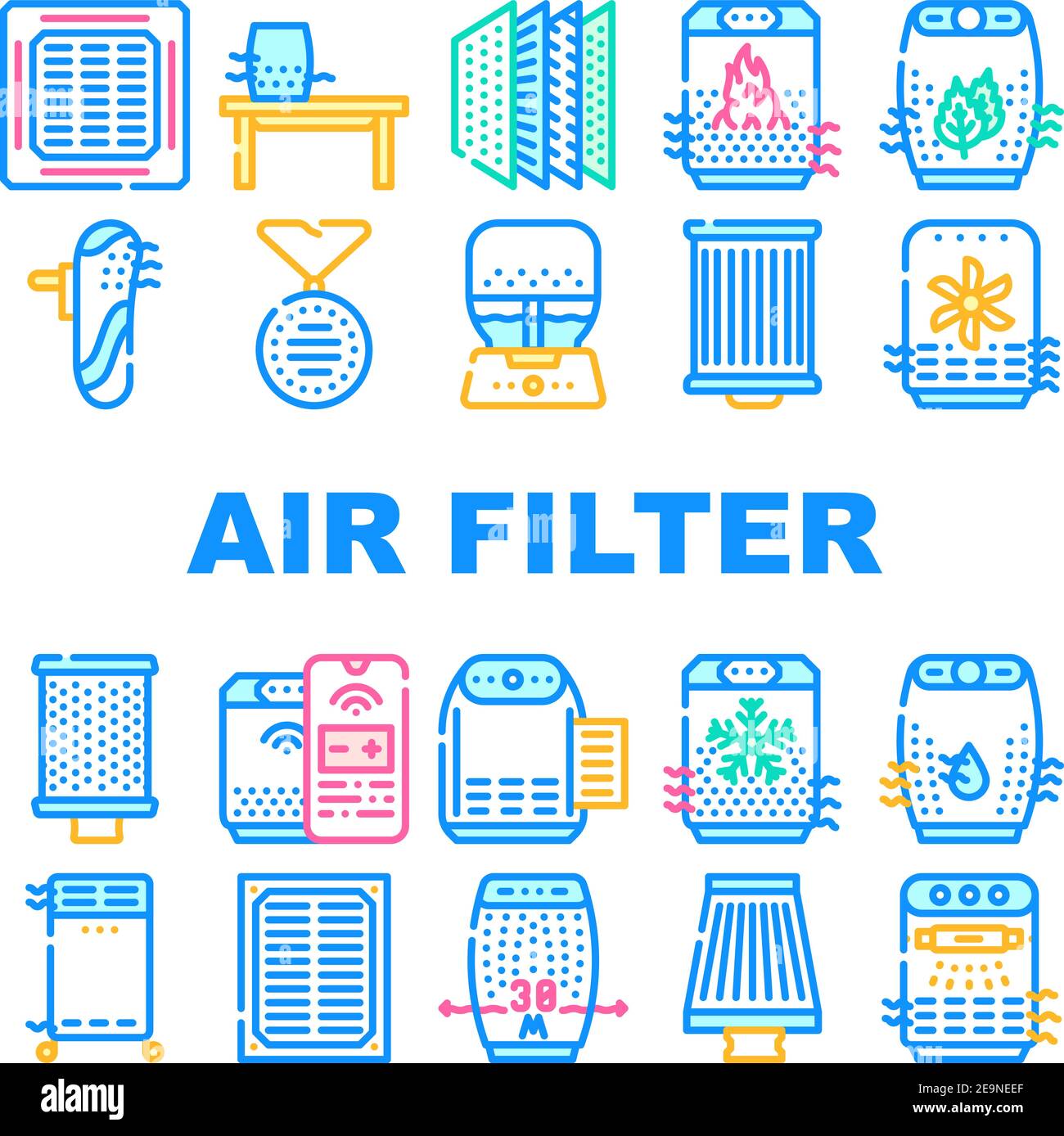 Air Filter Accessory Collection Icons Set Vector Stock Vector Image ...