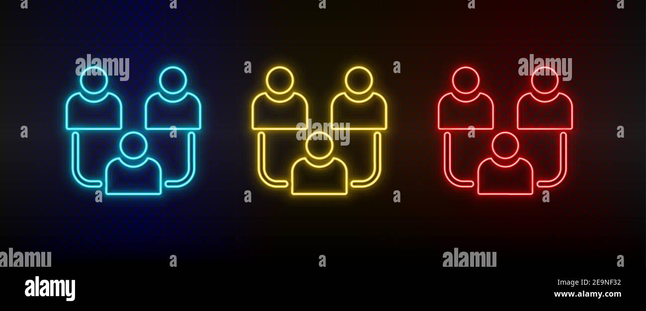 Neon icon set avatars, users, contact. Set of red, blue, yellow neon ...