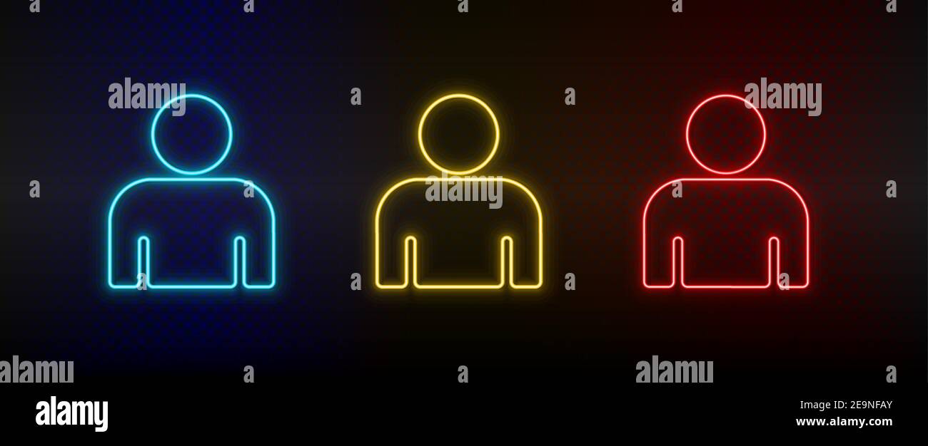 Neon icon set avatar, user. Set of red, blue, yellow neon vector icon ...