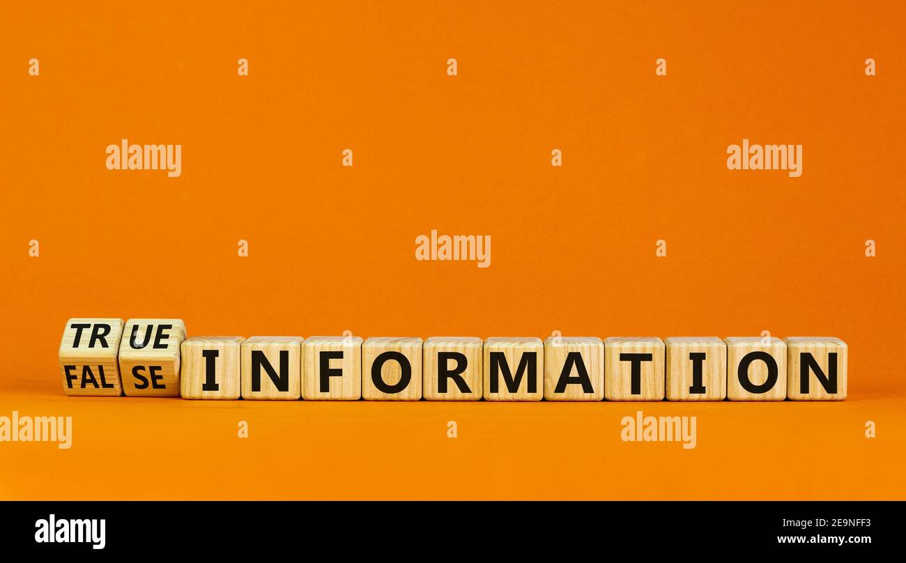 True or false information symbol. Turned cubes and changed words false ...
