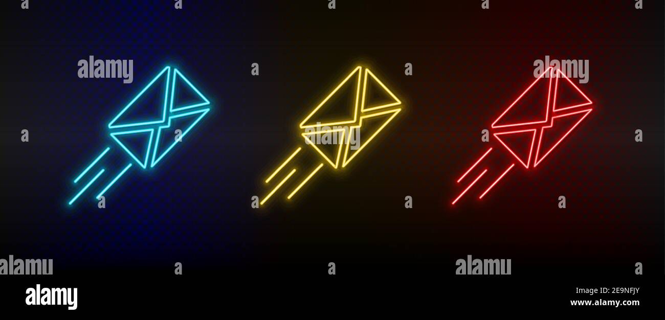 Neon icon set email. Set of red, blue, yellow neon vector icon Stock ...