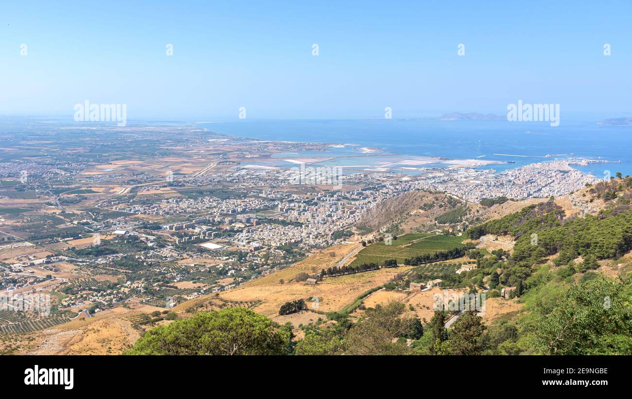 Panoramic aerial view of the Trapani city on Sicily, Italy Stock Photo ...