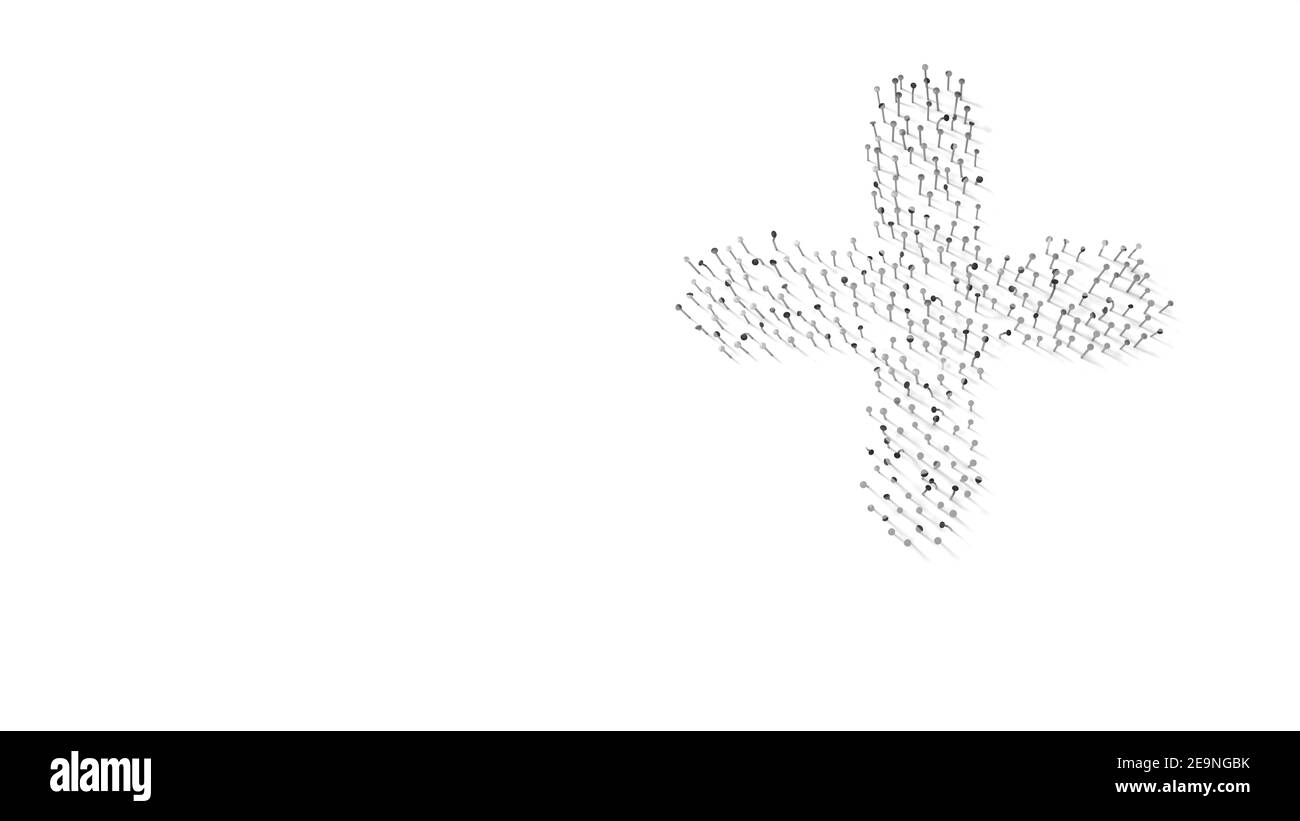 3d Rendering Of Nails In Shape Of Symbol Of Plus With Rounded Corner With Shadows Isolated On