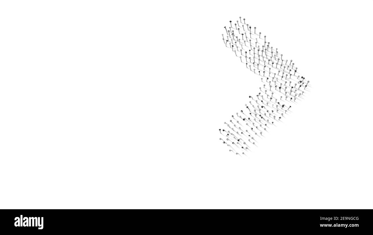 3d Rendering Of Nails In Shape Of Symbol Of Angle Arrow Right With