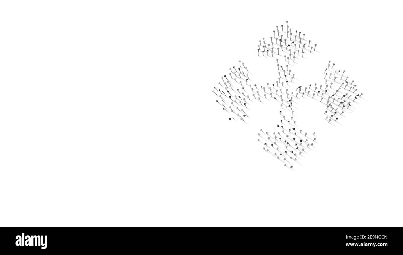 3d Rendering Of Nails In Shape Of Symbol Of Four Direction Move Simple Arrows With Shadows