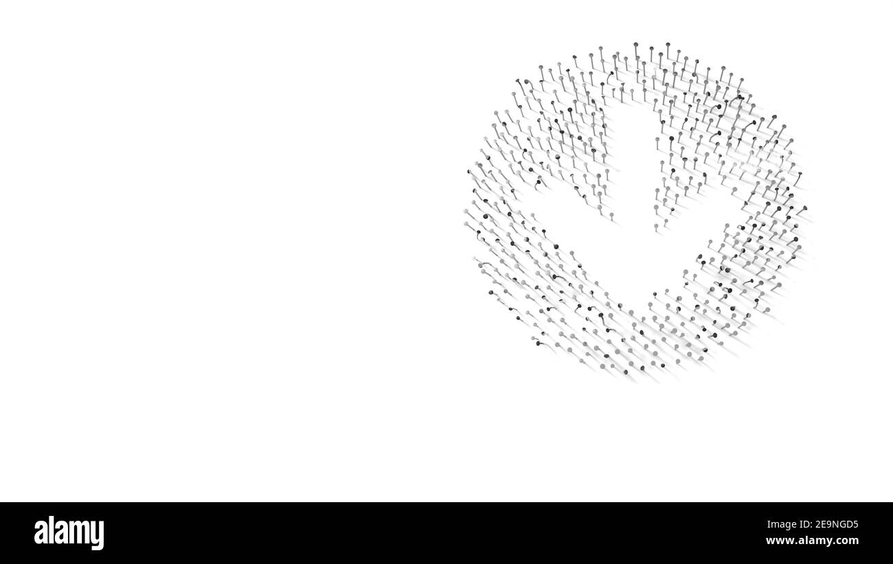 3d Rendering Of Nails In Shape Of Symbol Of Open Down Rounded Arrow In Circle With Shadows