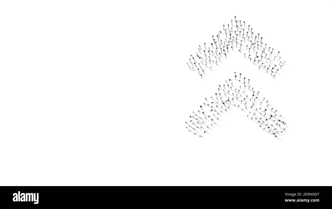 3d Rendering Of Nails In Shape Of Thick Symbol Of Angle Double Arrow Up