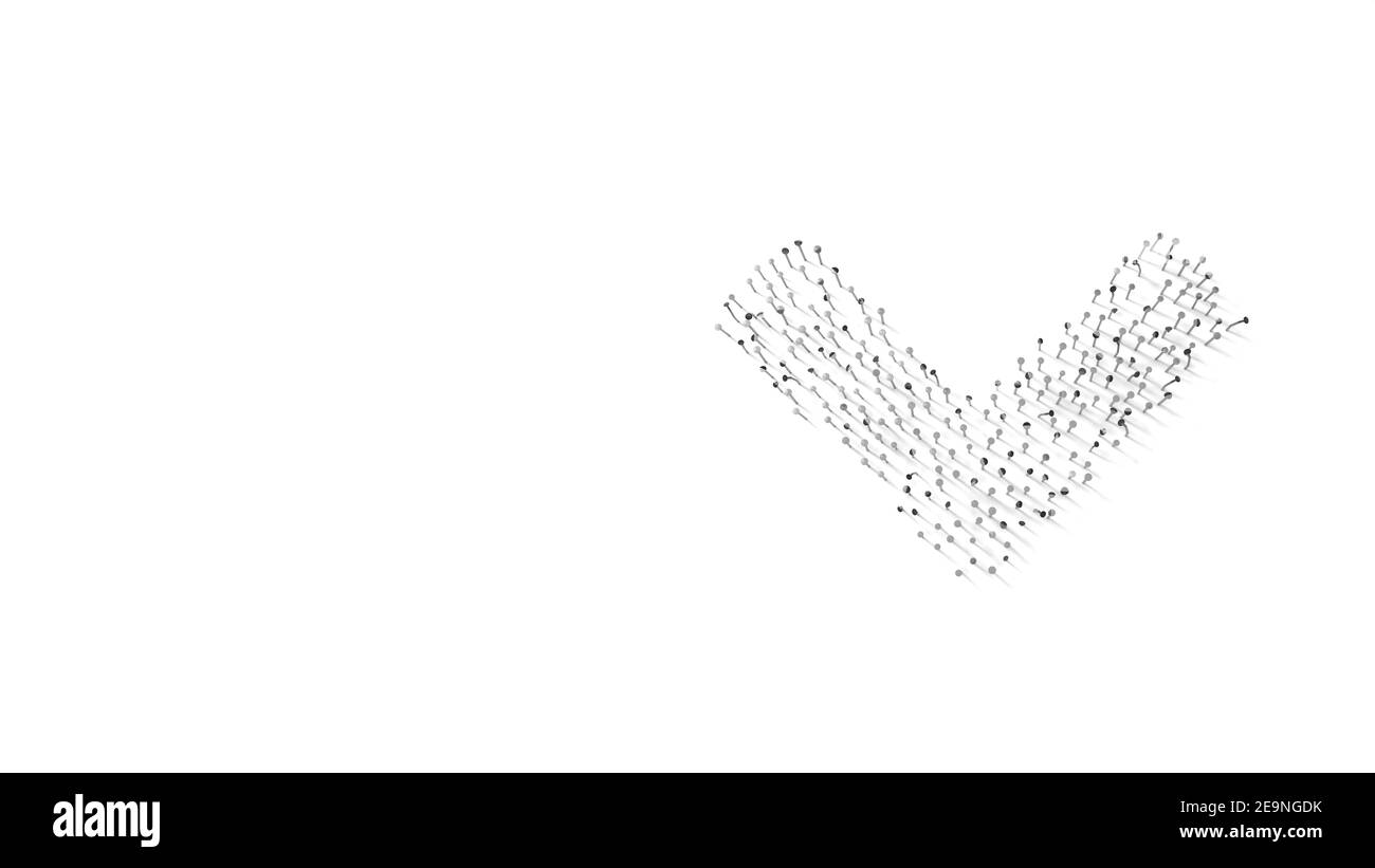 3d Rendering Of Nails In Shape Of Symbol Of Angle Arrow Down With