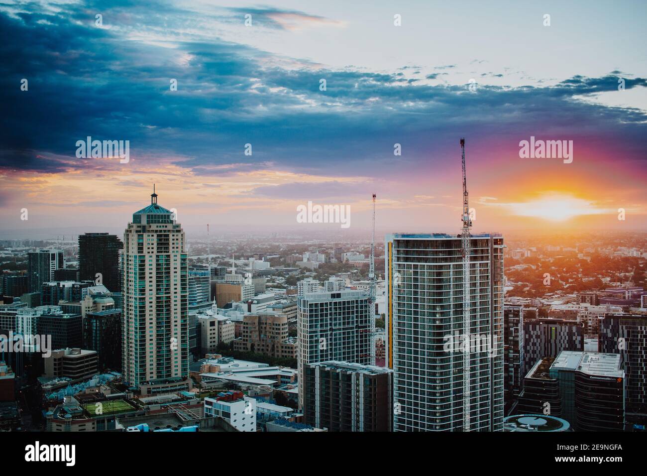 Aerial view of an urban neighborhood with modern contemporary high-rise ...