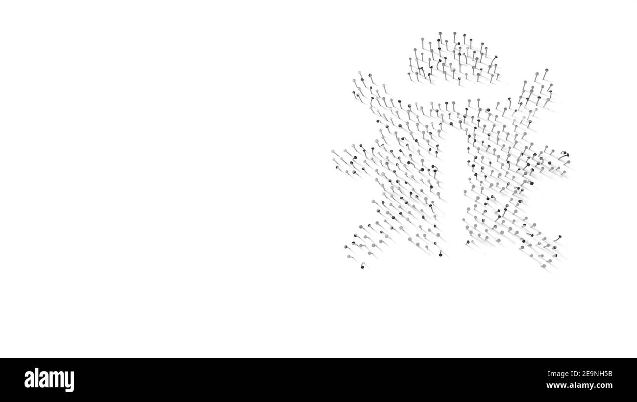 3d rendering of nails in shape of symbol of bug with six legs with ...