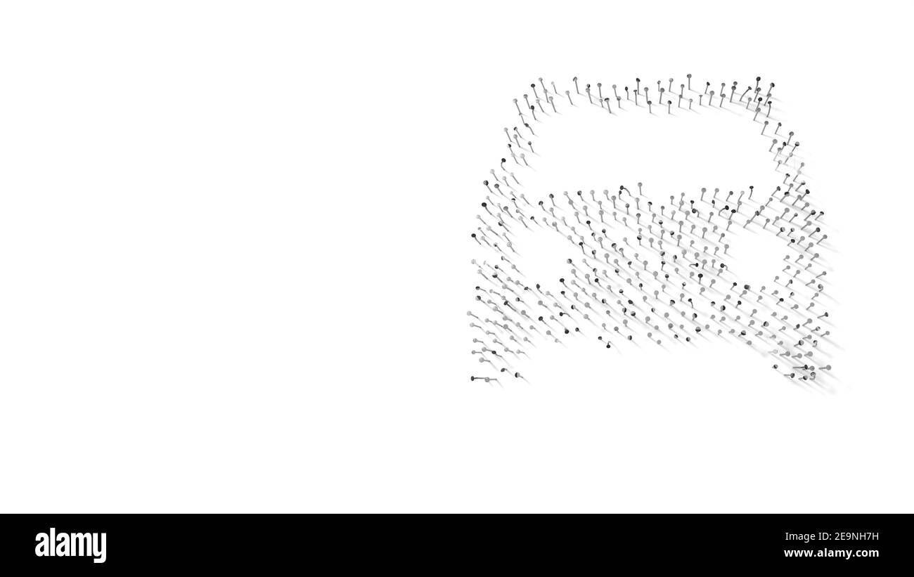 3d Rendering Of Nails In Shape Of Symbol Of Car In Front View With