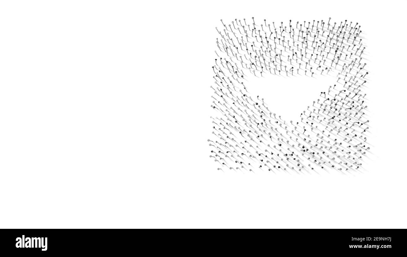 3d rendering of nails in shape of symbol of caret square down with ...
