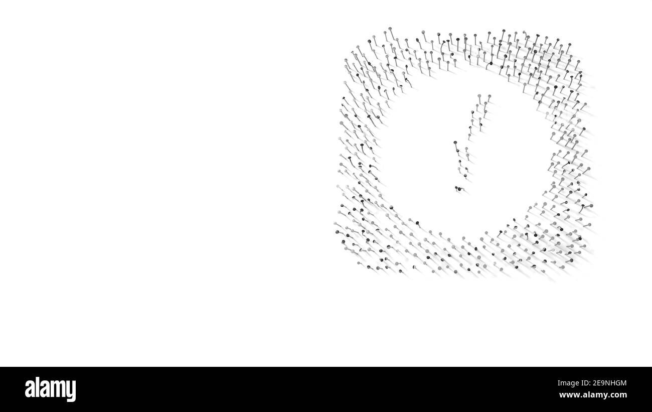 3d rendering of nails in shape of symbol of rectangle alarm clock with ...