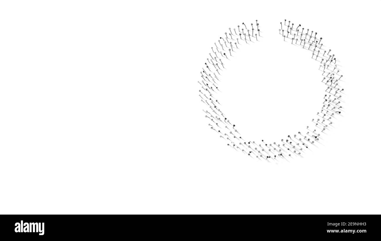 3d rendering of nails in shape of symbol of circle notch with shadows ...