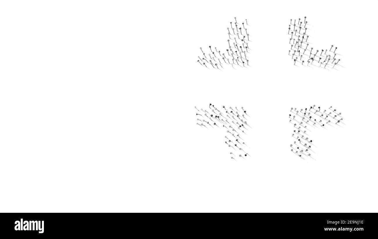 3d Rendering Of Nails In Shape Of Symbol Of Compress Edges With Shadows Isolated On White