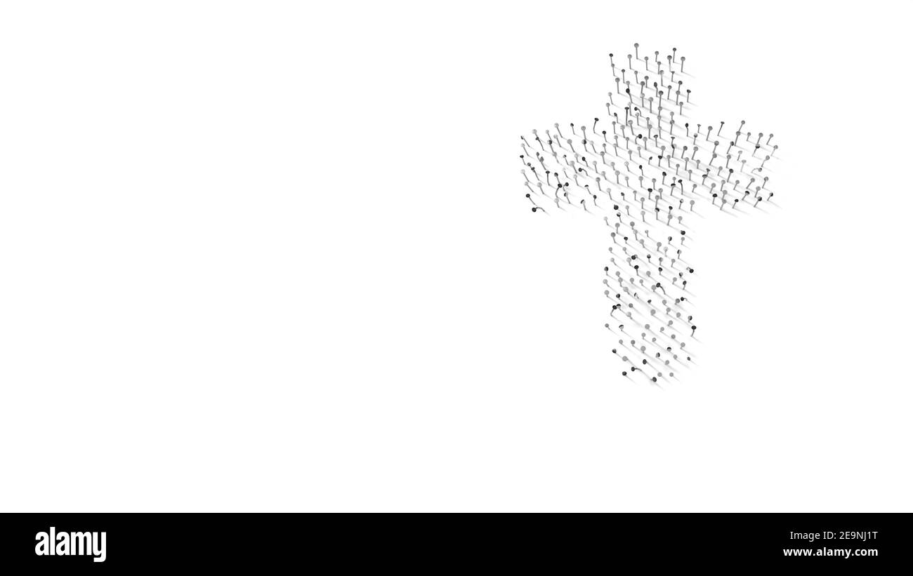 3d rendering of nails in shape of symbol of catholic cross with shadows ...
