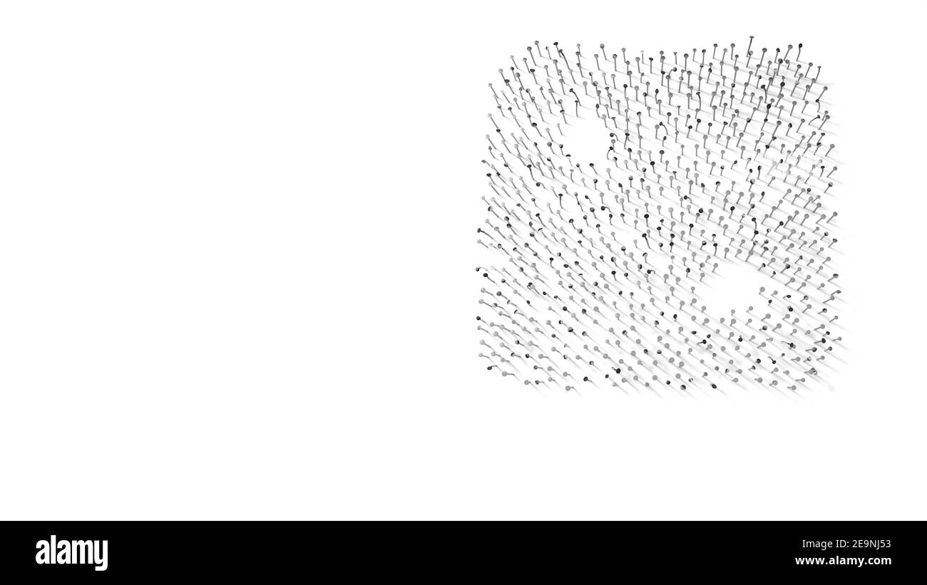 3d Rendering Of Nails In Shape Of Symbol Of Dice With Two Dots With Shadows Isolated On White