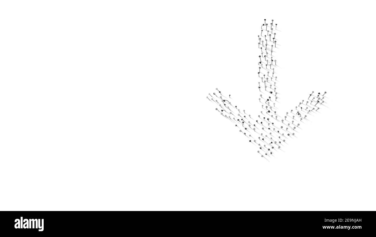 3d Rendering Of Nails In Shape Of Symbol Of Down Arrow With Shadows