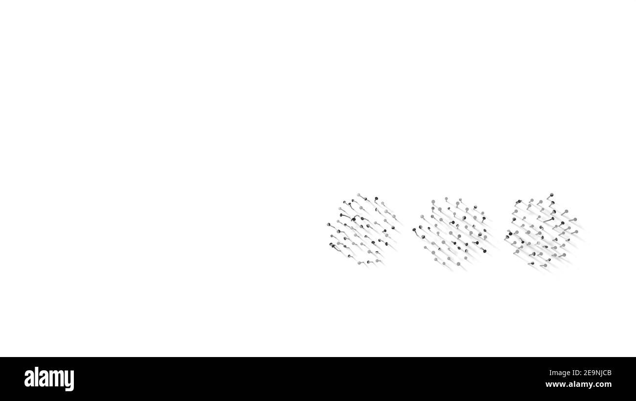 3d Rendering Of Nails In Shape Of Symbol Of Three Dots In Horizontal Position With Shadows