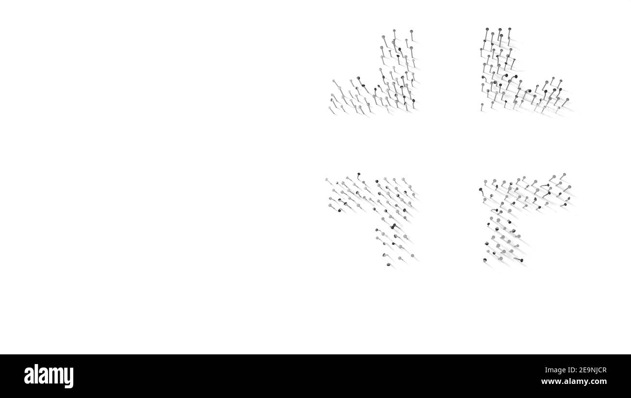 3d Rendering Of Nails In Shape Of Symbol Of Exit Arrows With Shadows