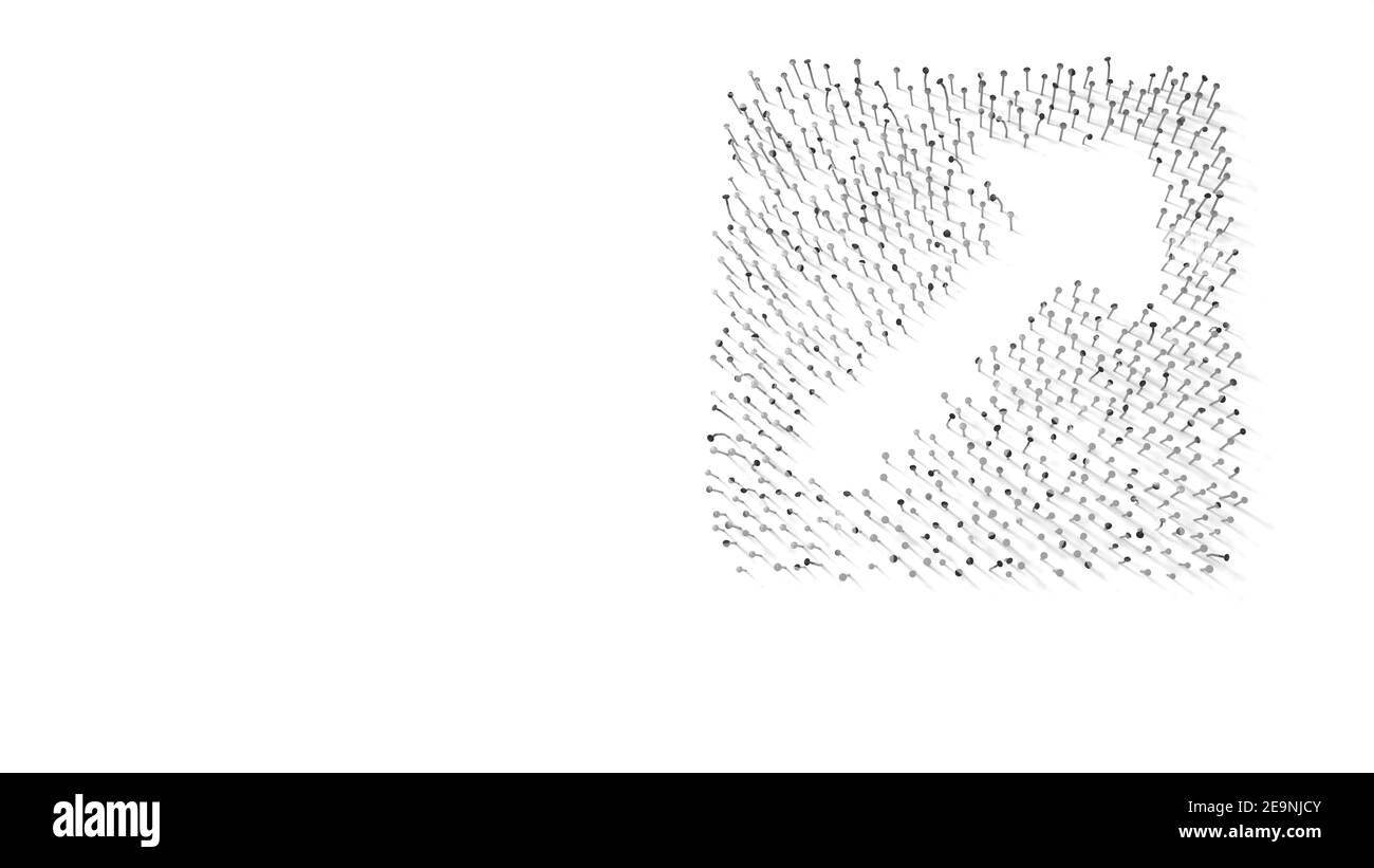 3d Rendering Of Nails In Shape Of Symbol Of Square With Up Arrow Inside With Shadows Isolated On