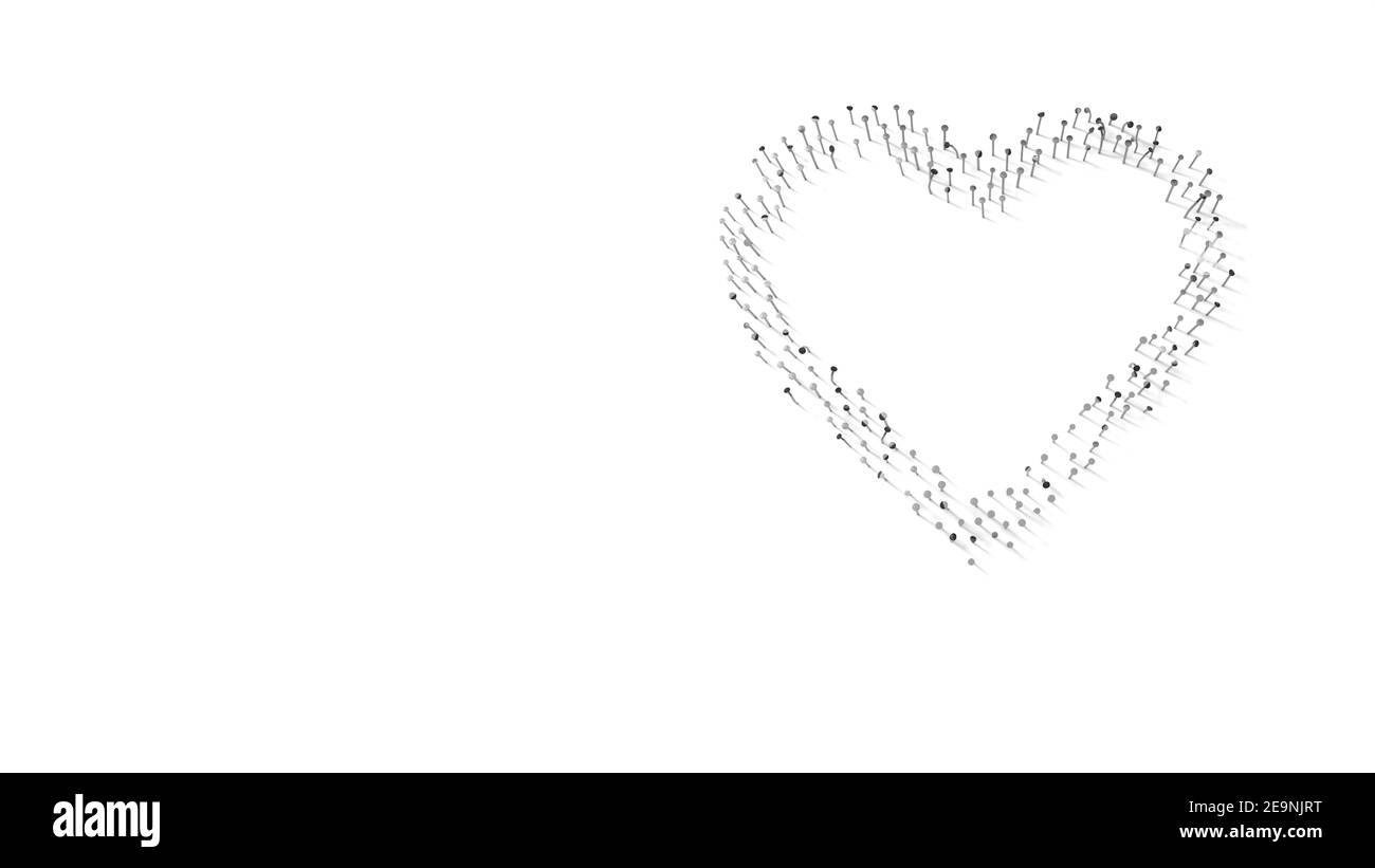 3d Rendering Of Nails In Shape Of Symbol Of Heart With Shadows Isolated