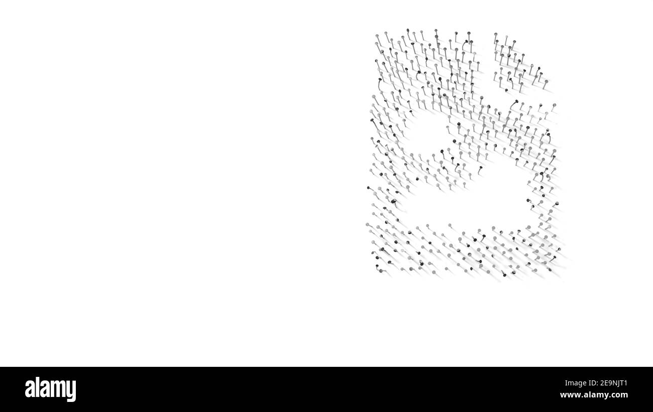 3d Rendering Of Nails In Shape Of Symbol Of Paper With Bent Corner And Landscape With Shadows