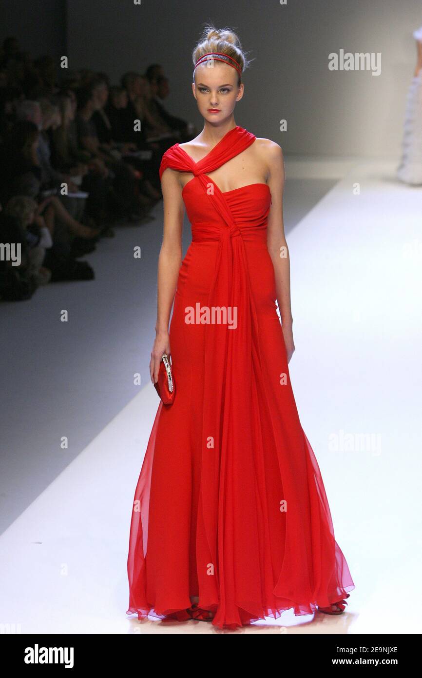 A model displays a creation by Italian designer Valentino for his ...