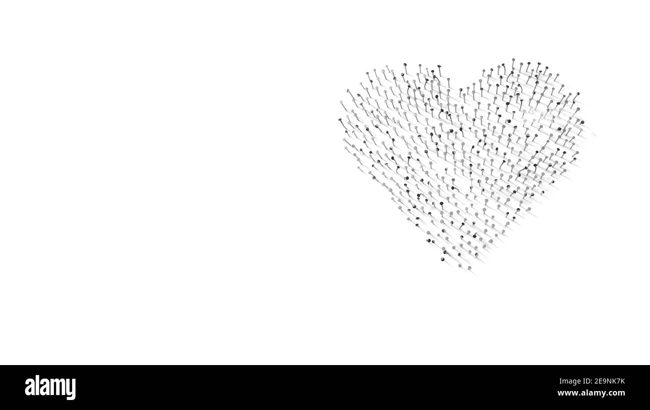3d Rendering Of Nails In Shape Of Symbol Of Heart Silhouette With