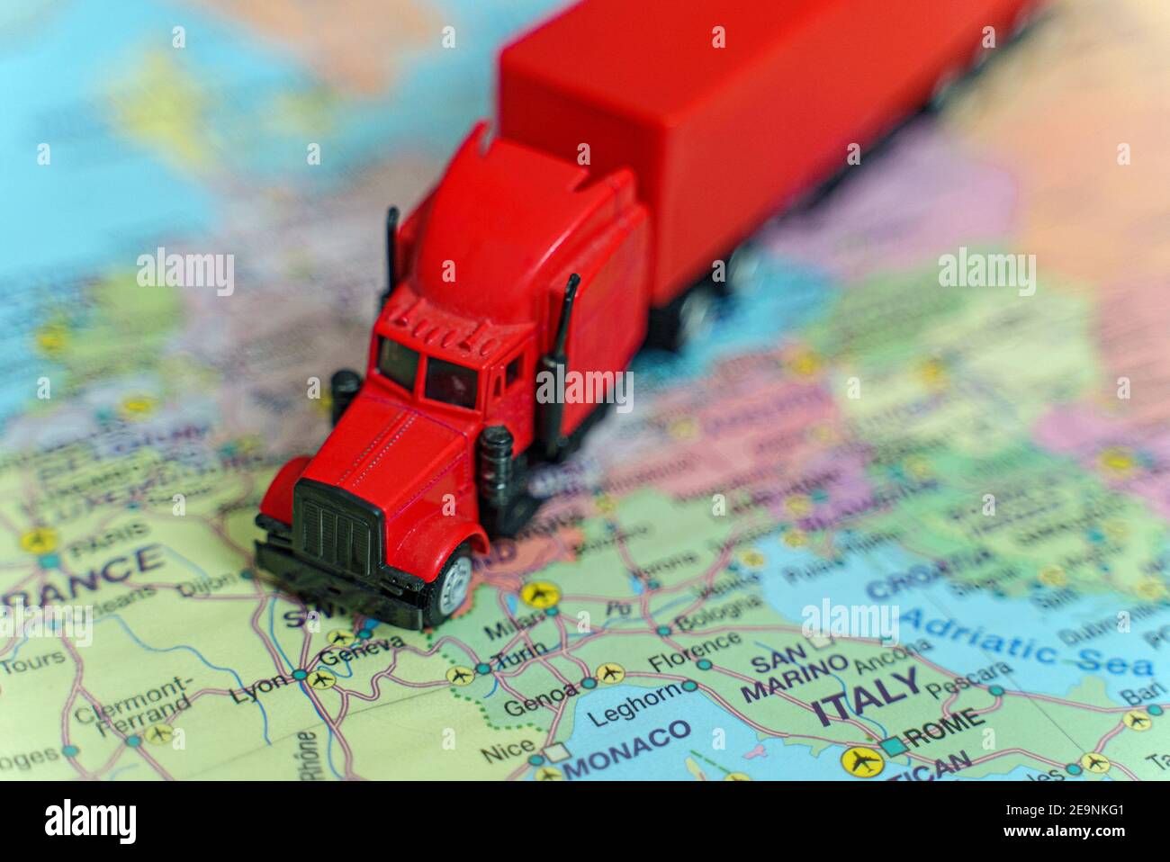 Truck with trailer on the Europe map Stock Photo - Alamy