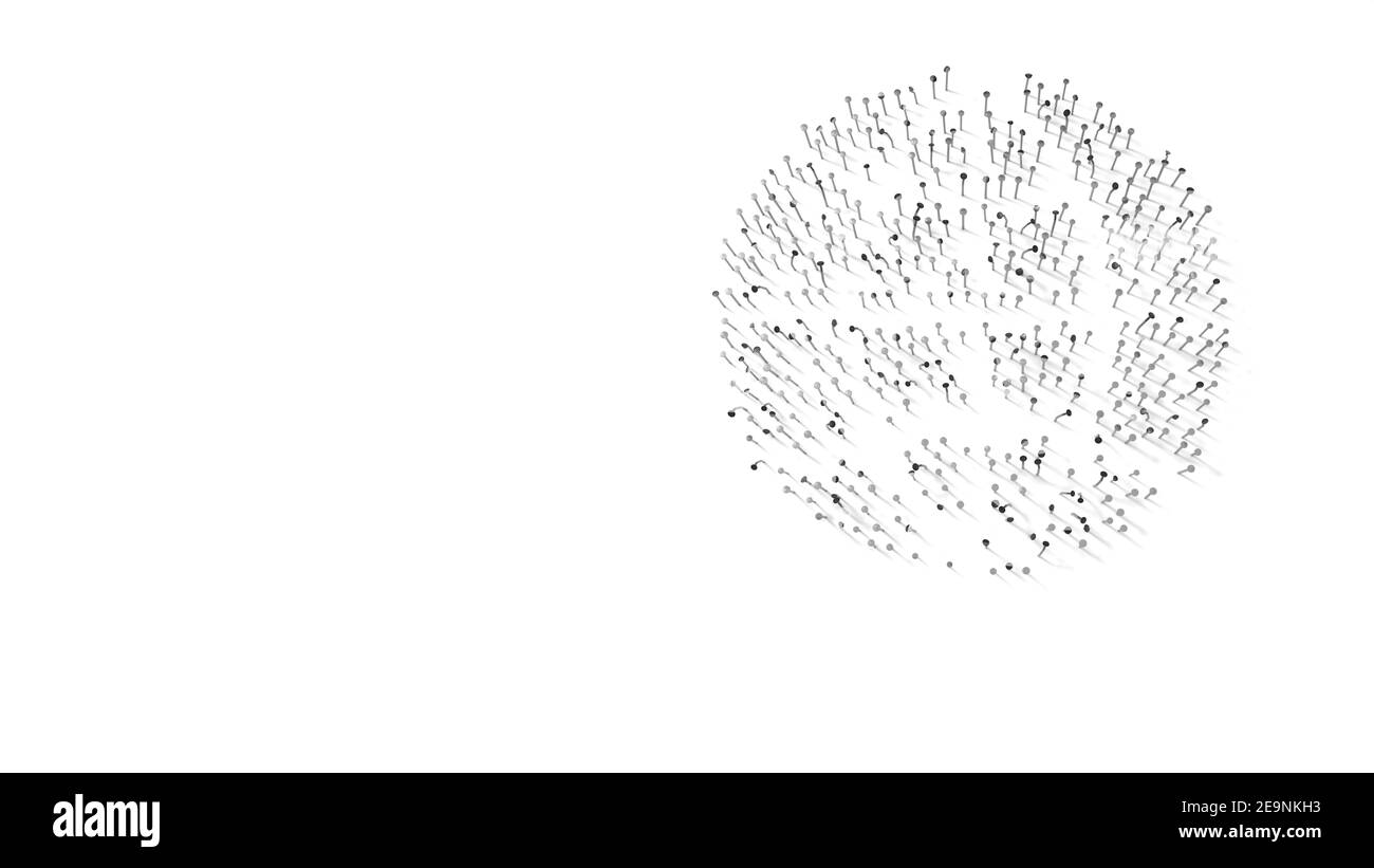 3d rendering of nails in shape of symbol of globe net with shadows ...