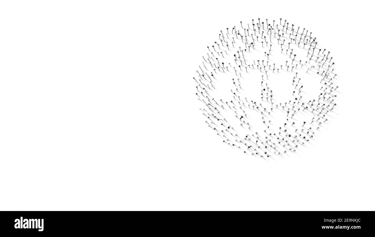 3d rendering of nails in shape of symbol of globe net with shadows ...