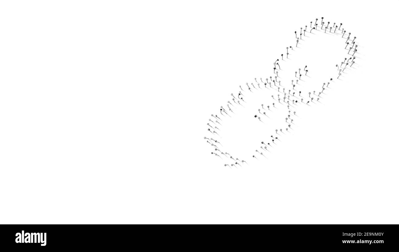 3d rendering of nails in shape of symbol of three thin chain links with ...