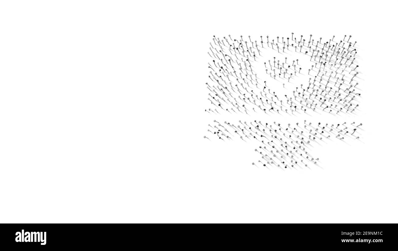 3d Rendering Of Nails In Shape Of Symbol Of Monitor With Heart On
