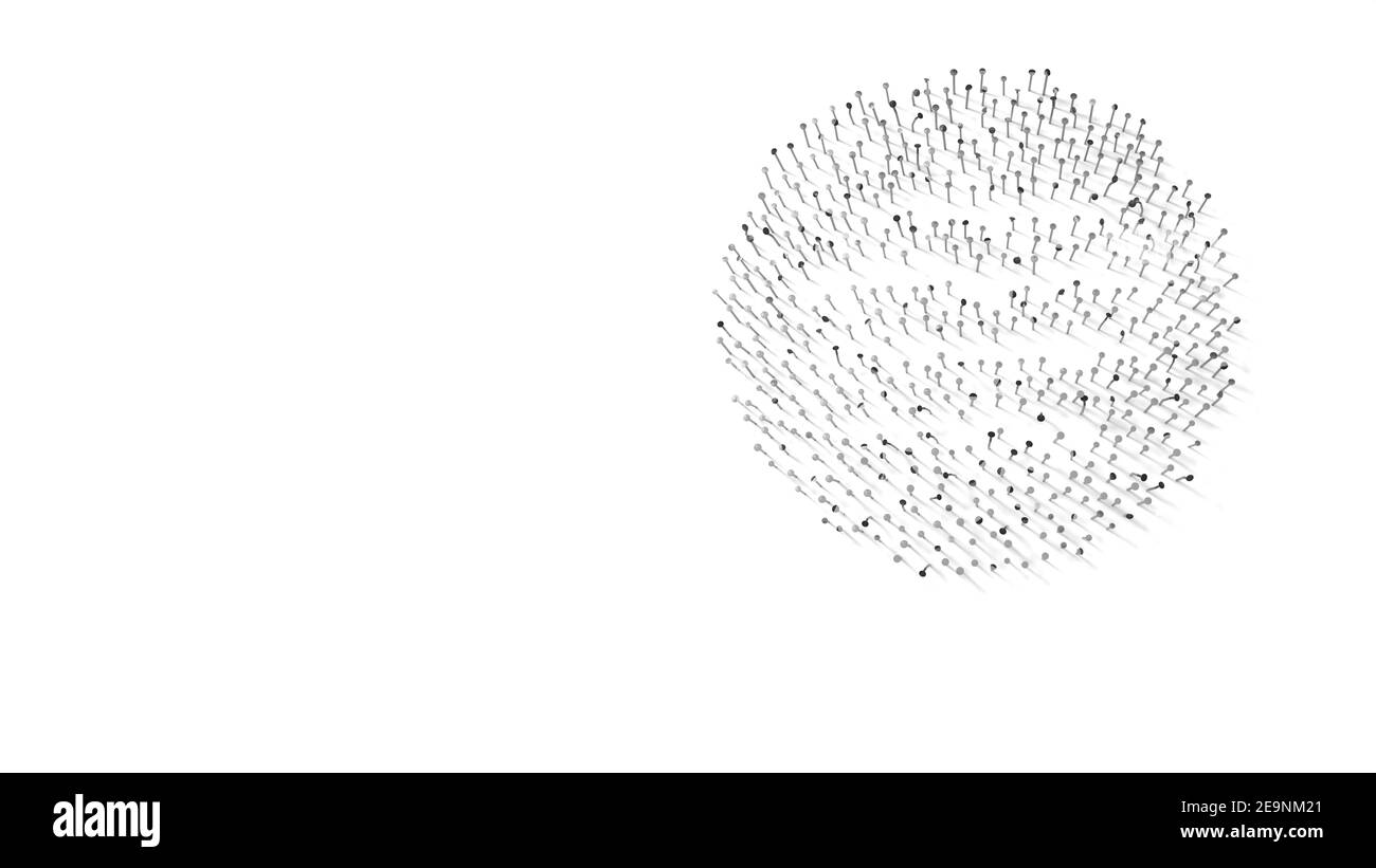 3d rendering of nails in shape of symbol of three thin lines in circle ...