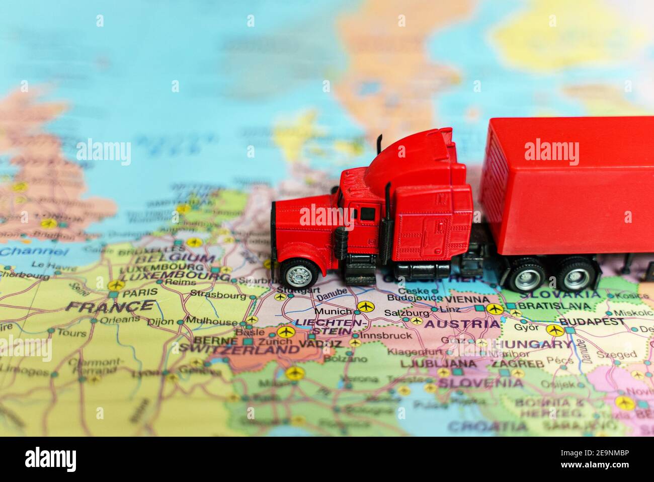 Truck with trailer on the Europe map Stock Photo - Alamy