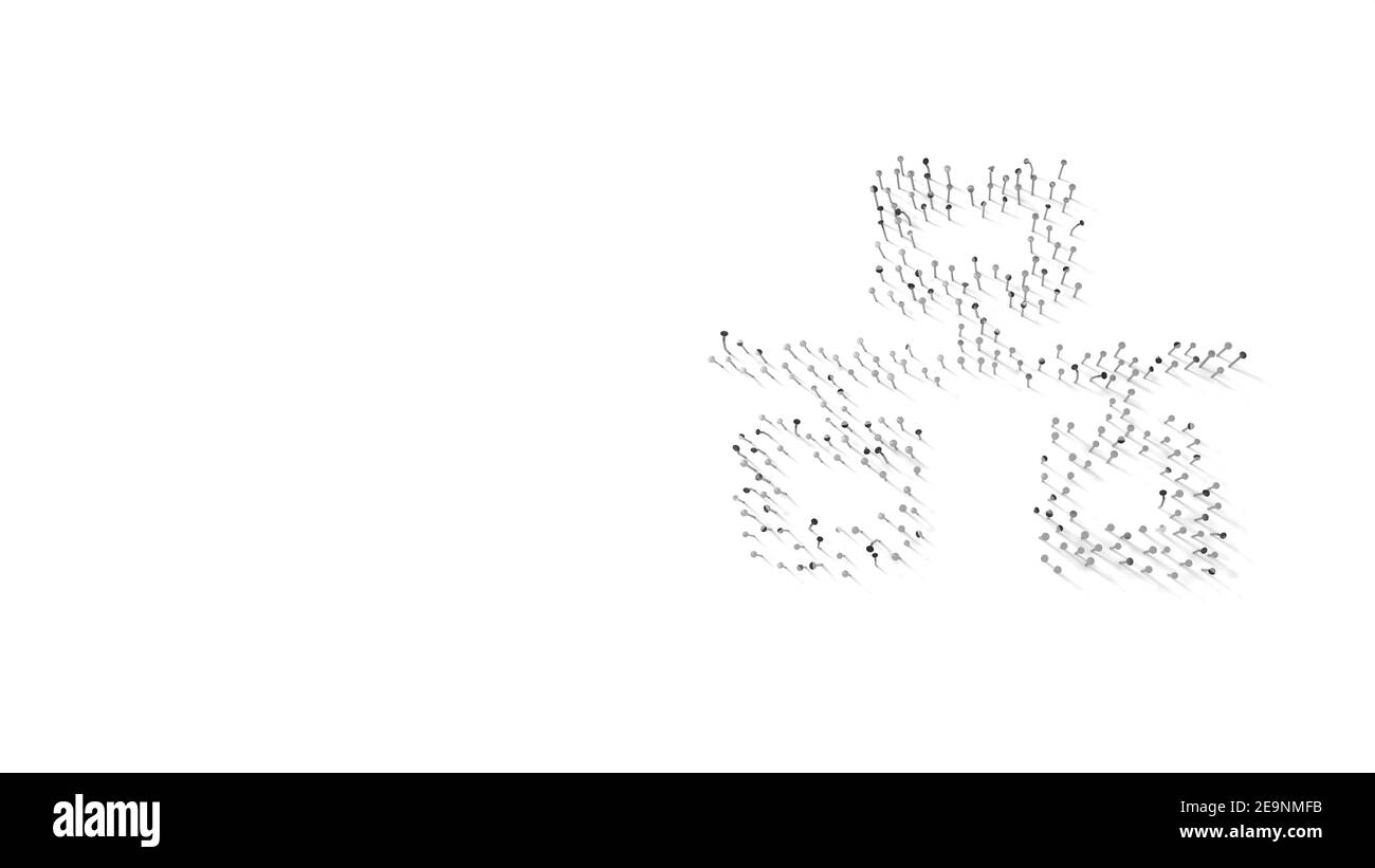 3d Rendering Of Nails In Shape Of Symbol Of Network With Three Rectangular With Shadows Isolated