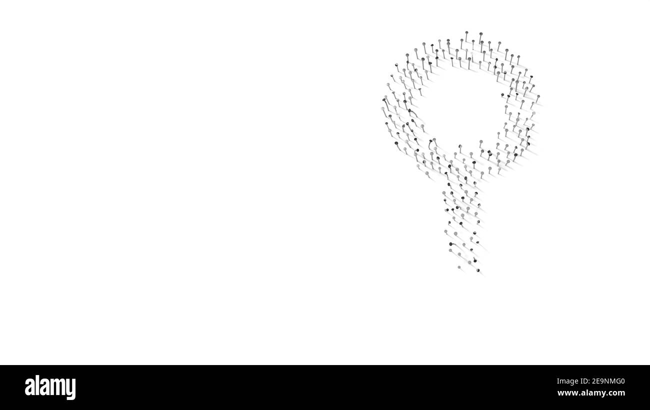 3d Rendering Of Nails In Shape Of Symbol Of Handheld Metal Detector With Shadows Isolated On