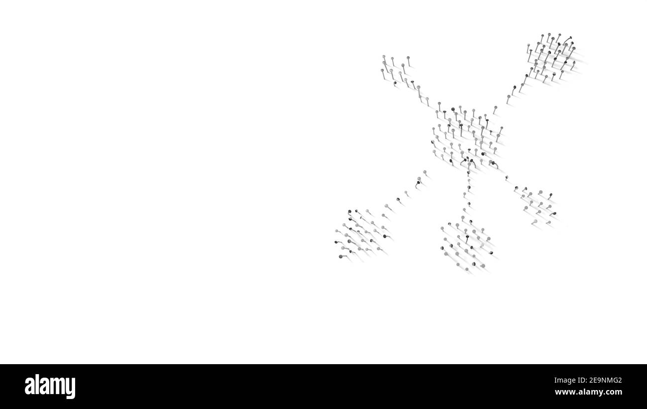 3d Rendering Of Nails In Shape Of Symbol Of Network With Central Sphere With Shadows Isolated On