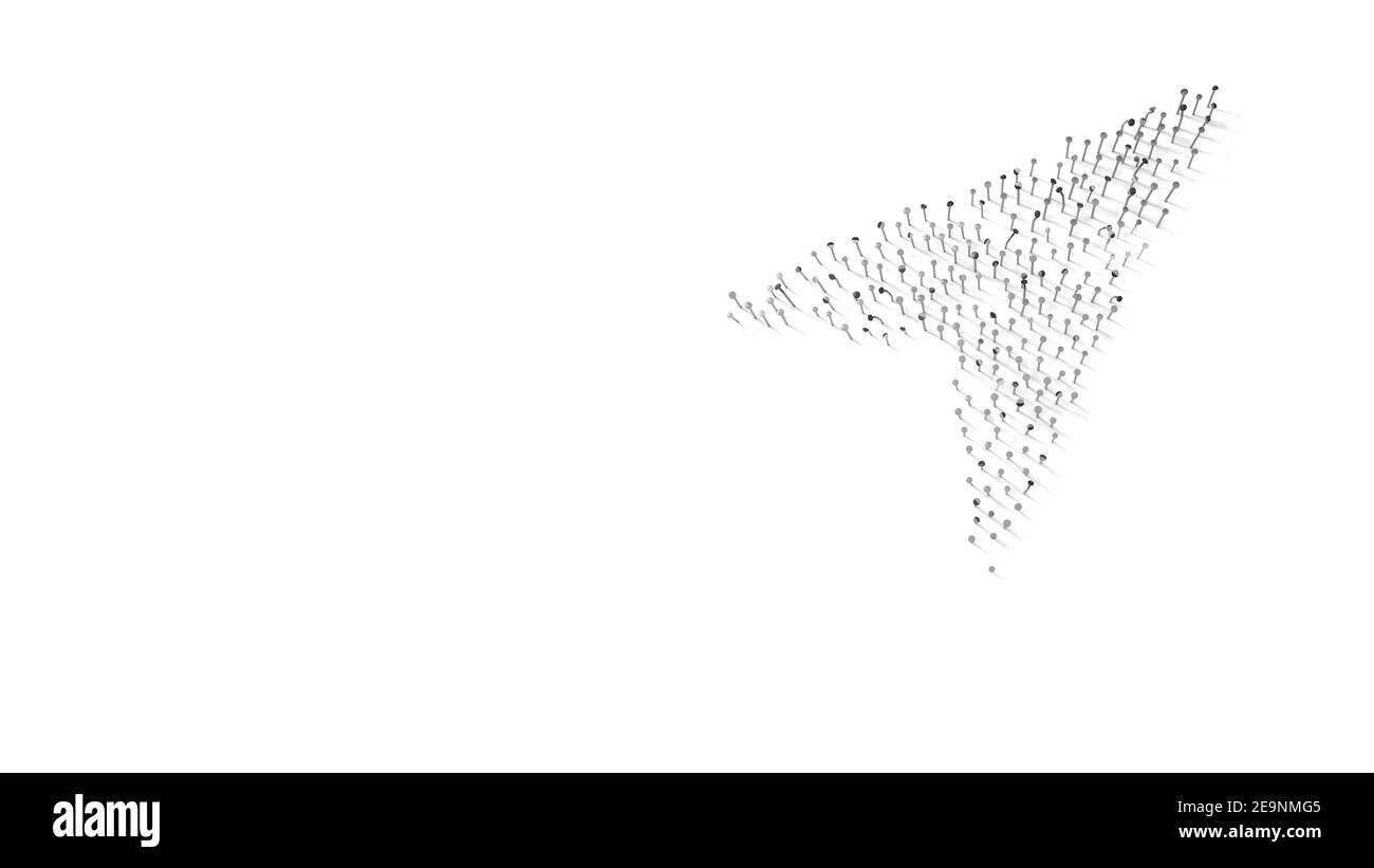 3d Rendering Of Nails In Shape Of Symbol Of Navigation Arrow Right With Shadows Isolated On