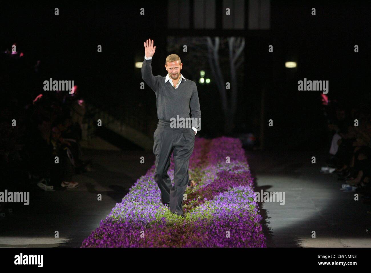 Italian fashion designer Stefano Pilati appears on the catwalk after ...