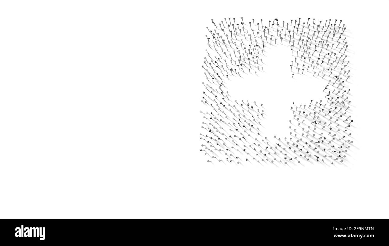 3d Rendering Of Nails In Shape Of Symbol Of Bold Plus In Square With