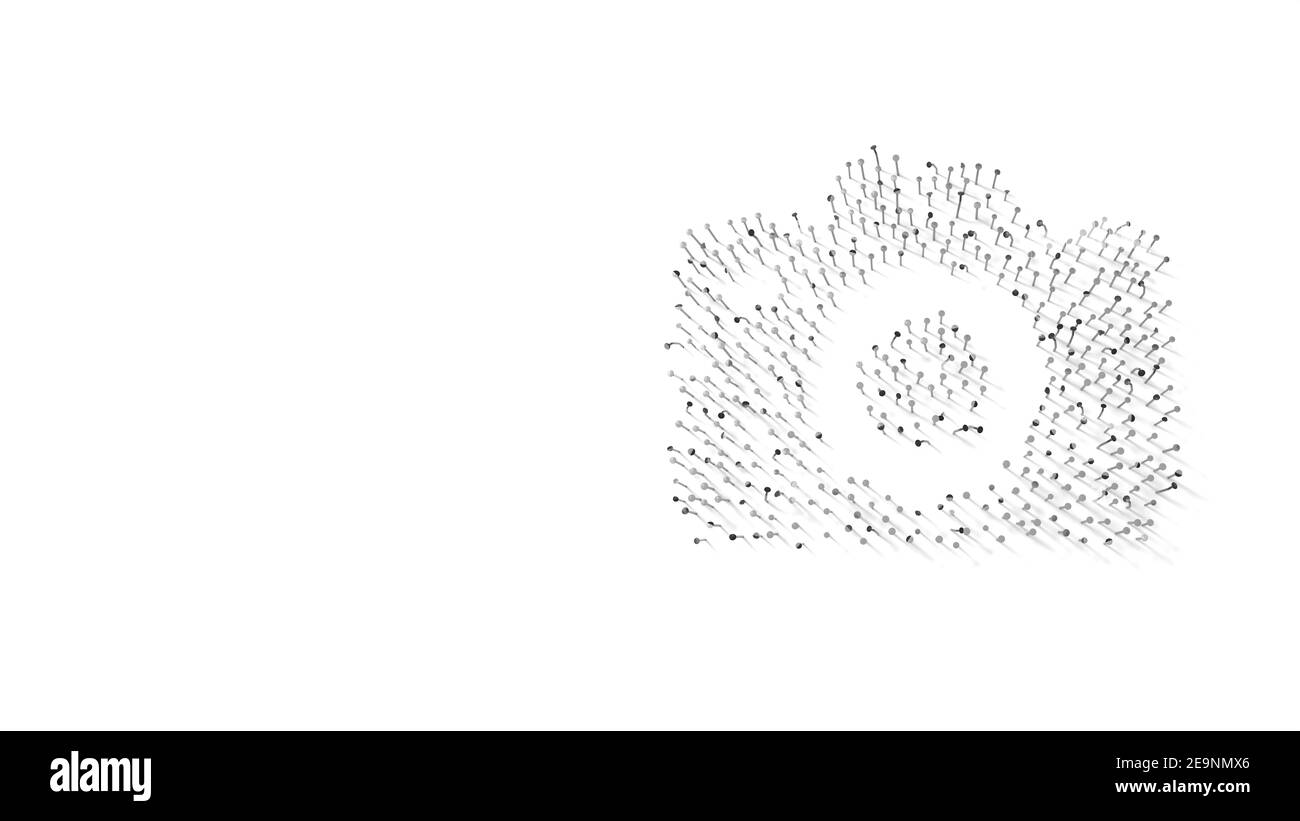 3d rendering of nails in shape of symbol of photo camera with shadows ...