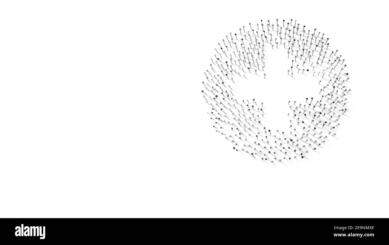 3d Rendering Of Nails In Shape Of Symbol Of Bold Plus In Circle With