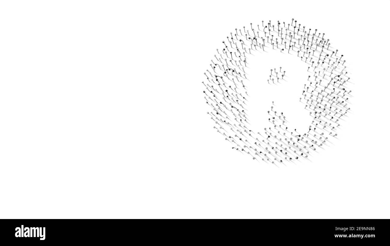 3d rendering of nails in shape of symbol of letter r in circle with ...