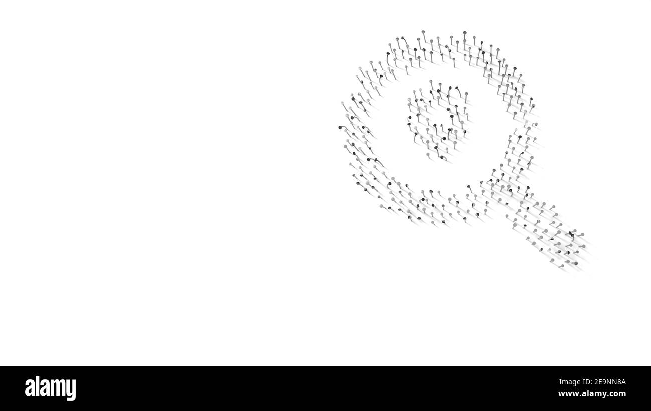 3d rendering of nails in shape of symbol of magnifying glass with ...