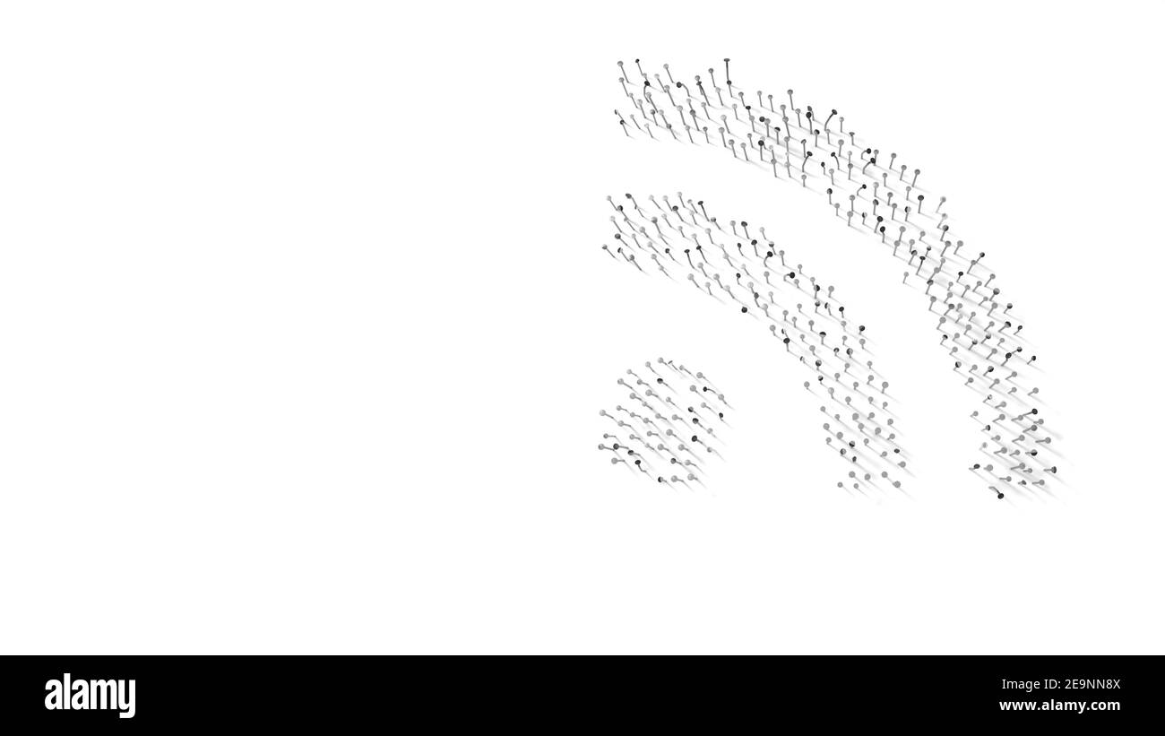 3d rendering of nails in shape of symbol of rss icon with shadows ...