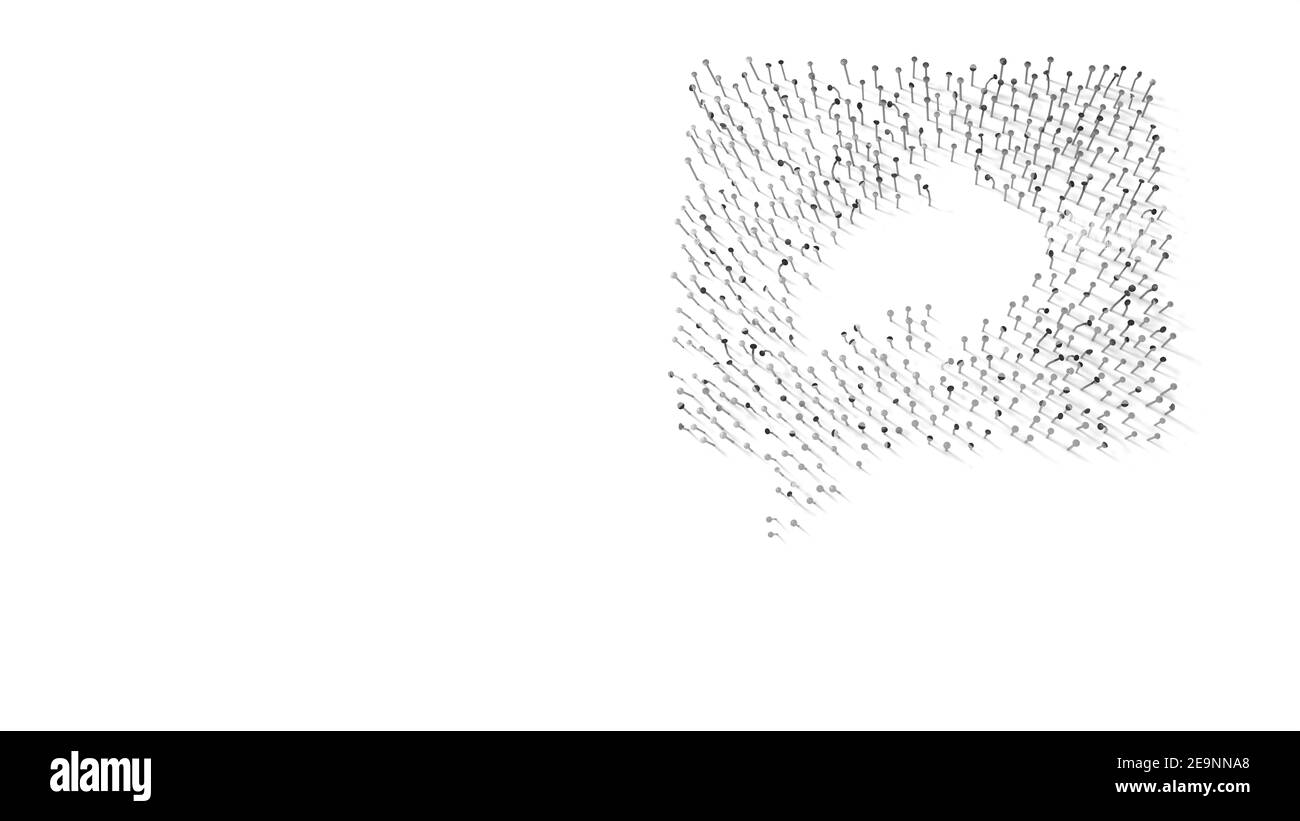 3d Rendering Of Nails In Shape Of Symbol Of Comment Bubble With Forward Arrow With Shadows