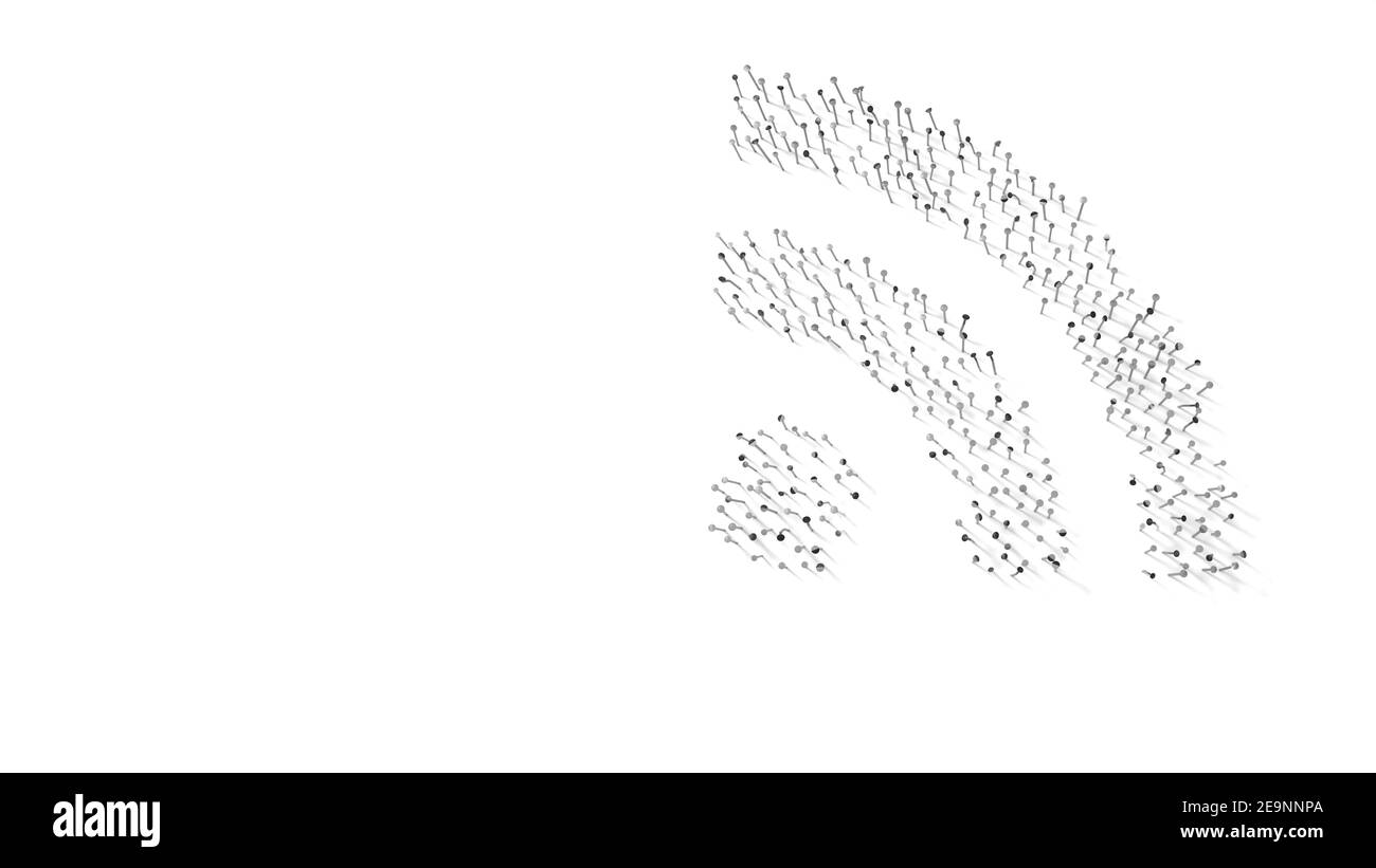 3d rendering of nails in shape of symbol of rss icon with shadows ...